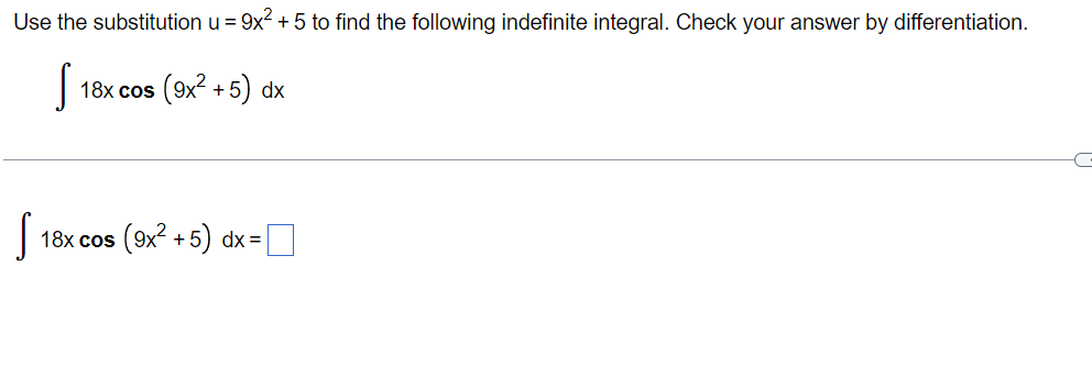 Solved Use the substitution u=9x2+5 to find the following | Chegg.com