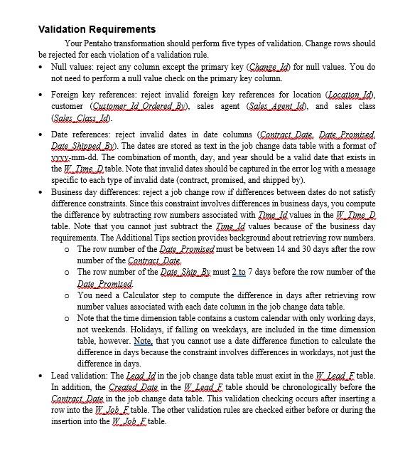 Solved Validation Requirements Your Pentaho transformation | Chegg.com