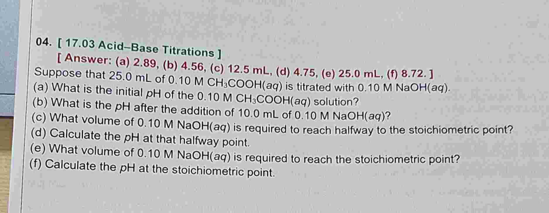 Solved [17.03 ﻿Acid-Base Titrations ][ ﻿Answer: | Chegg.com