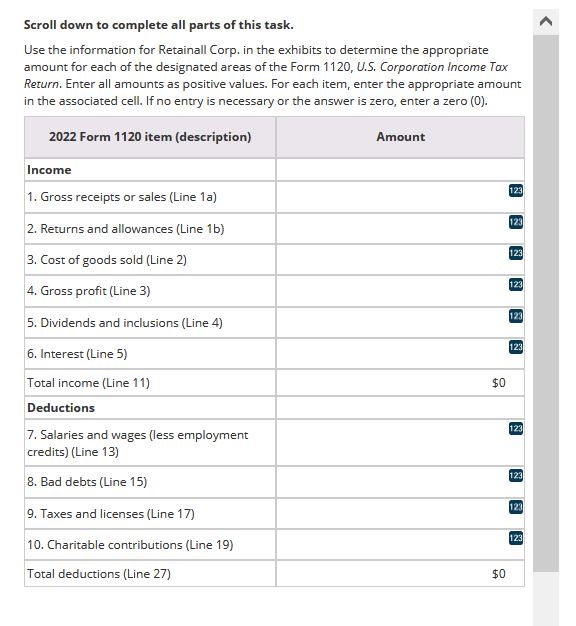 Solved Scroll down to complete all parts of this task. Use | Chegg.com