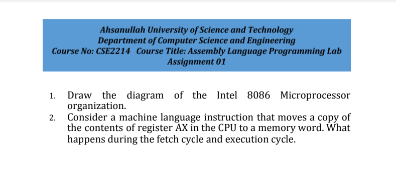 Solved 1. Draw the diagram of the Intel 8086 Microprocessor | Chegg.com