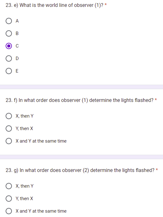 23. e) What is the world line of observer (1)? * A B | Chegg.com