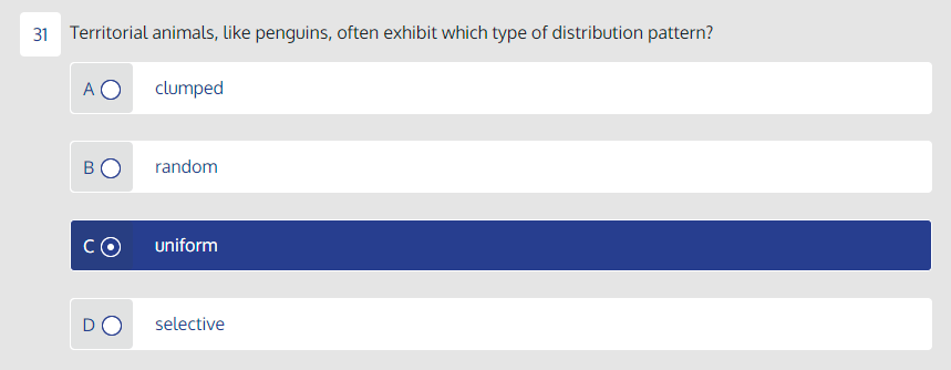 Solved 31 Territorial animals, like penguins, often exhibit | Chegg.com