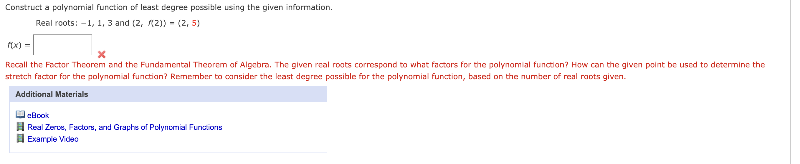 Solved Construct a polynomial function of least degree | Chegg.com