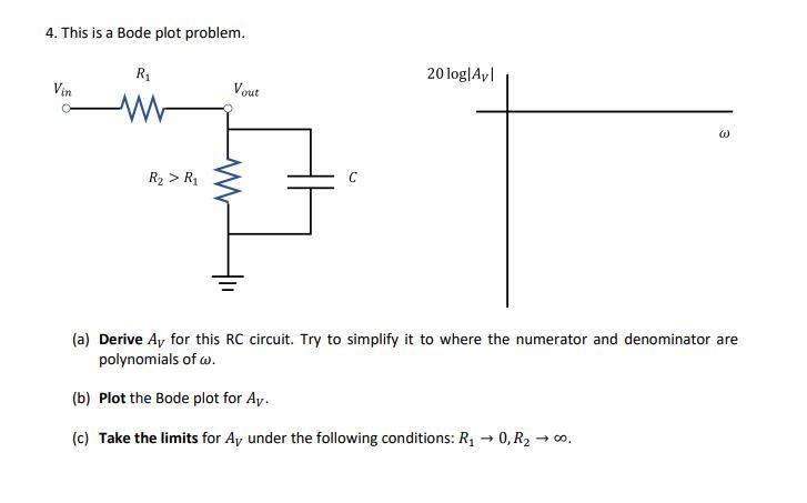 Solved 4. This is a Bode plot problem. R 20 log|Ay! Vin Vout | Chegg.com