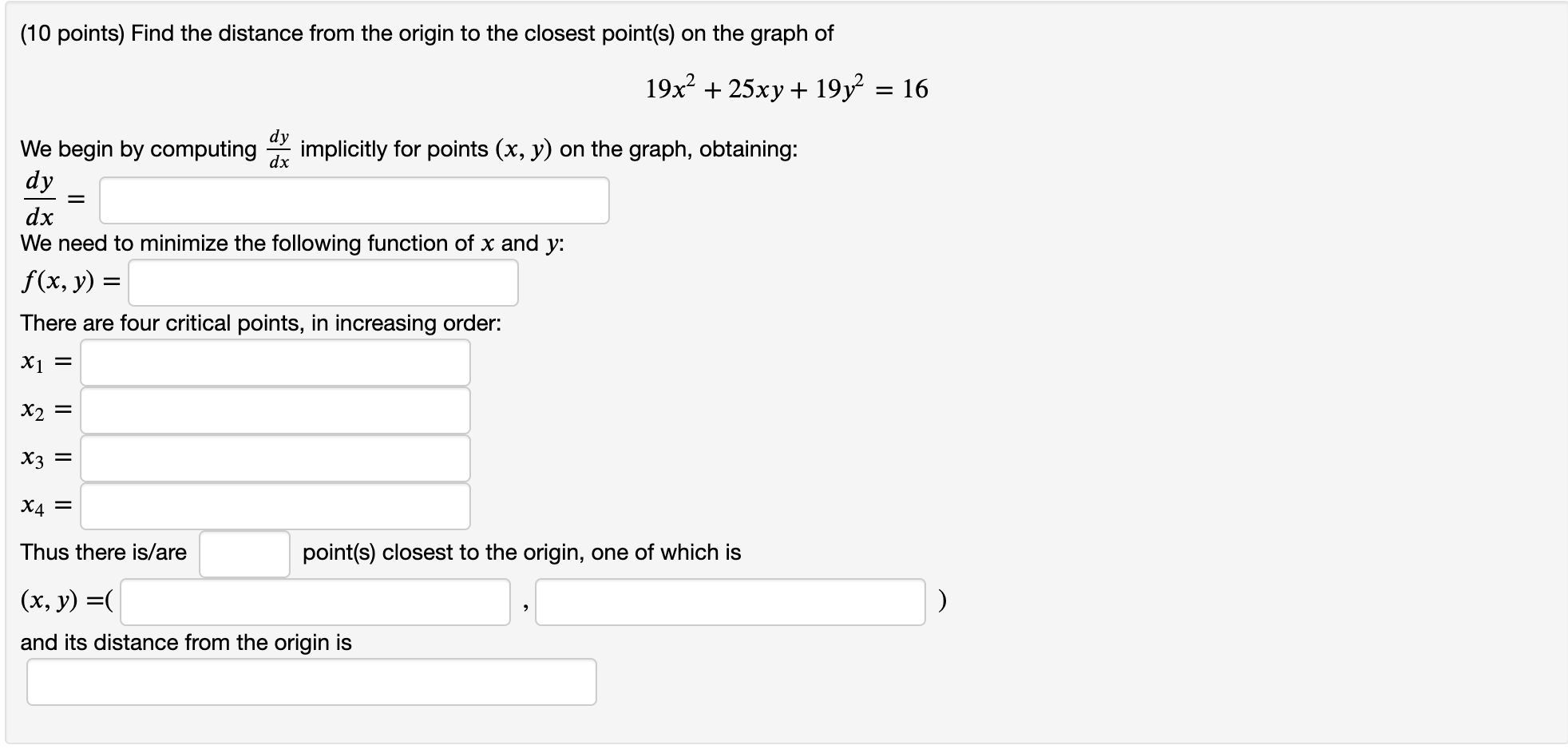 Solved (10 points) Find the distance from the origin to the | Chegg.com