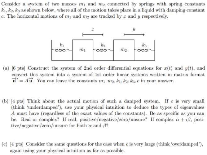 Solved Consider a system of two masses mi and m2 connected | Chegg.com