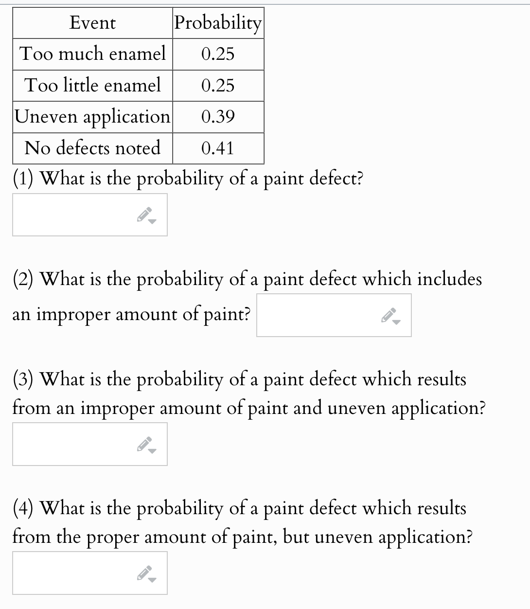 Solved (1) ﻿What is the probability of a paint defect?(2) | Chegg.com
