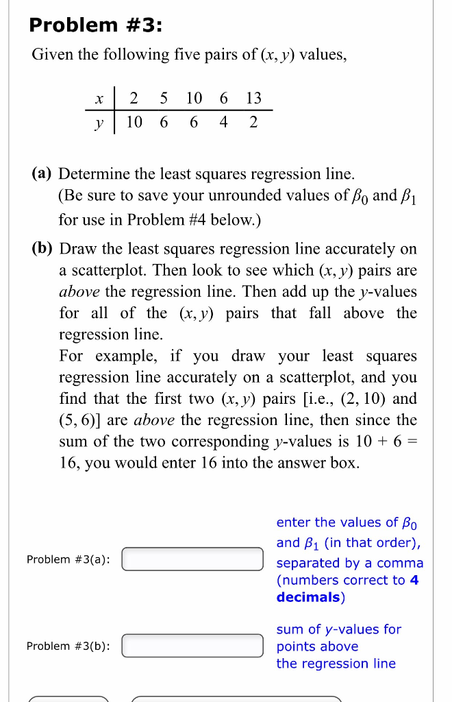 Solved Problem #3: Given the following five pairs of (x, y) | Chegg.com