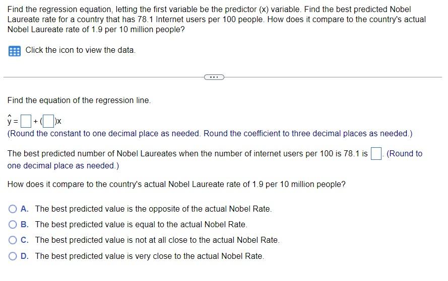Solved Find the regression equation, letting the first | Chegg.com