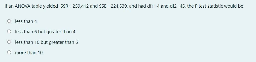 Solved If an ANOVA table yielded SSR=259,412 and | Chegg.com