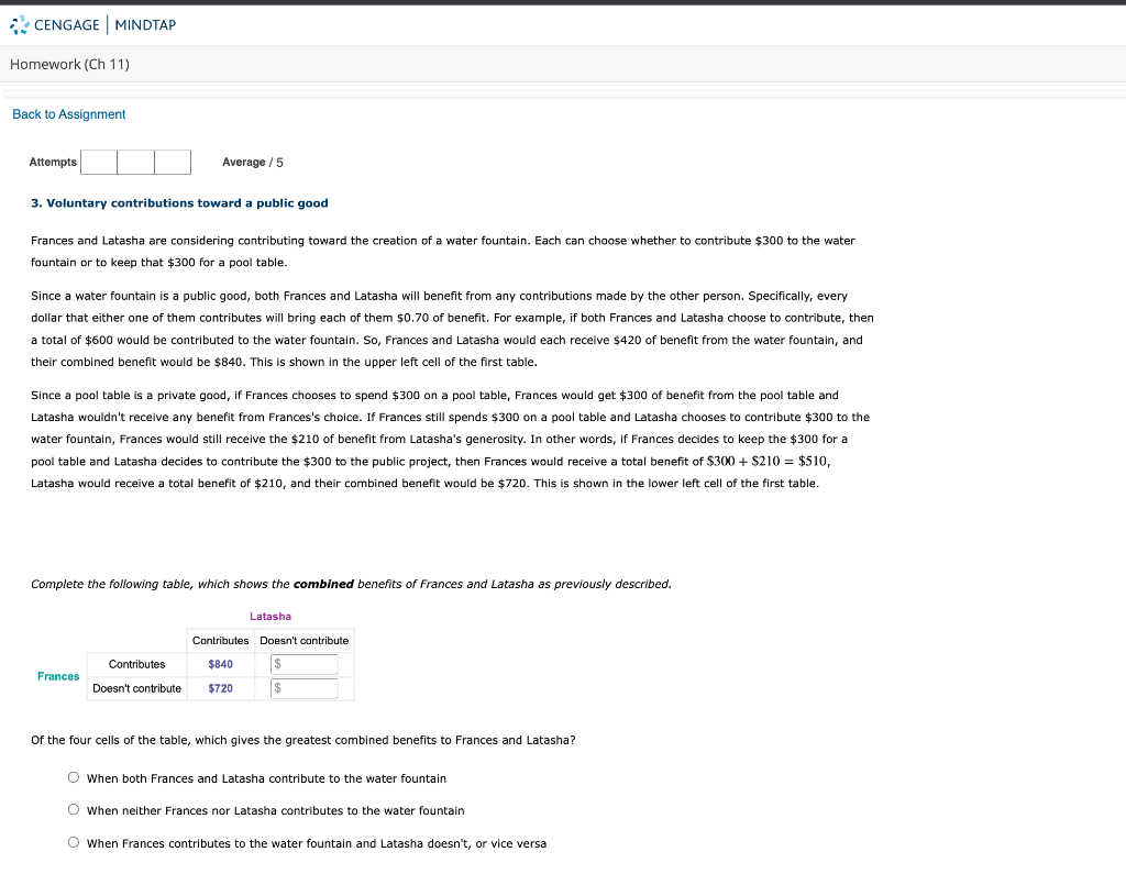 Solved CENGAGE MINDTAP Homework (Ch 11) Back to Assignment | Chegg.com