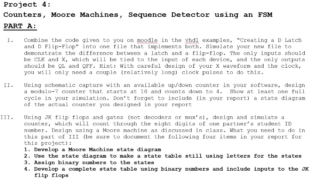 Solved Project 4: counters, Moore Machines, SeЧuence | Chegg.com