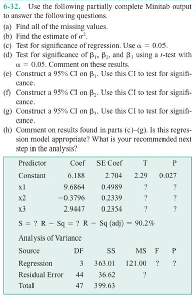 Solved 6-32. Use the following partially complete Minitab | Chegg.com