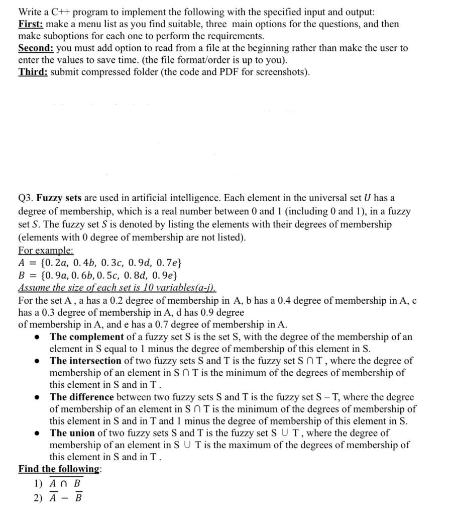 Solved Write a C++ program to implement the following with | Chegg.com