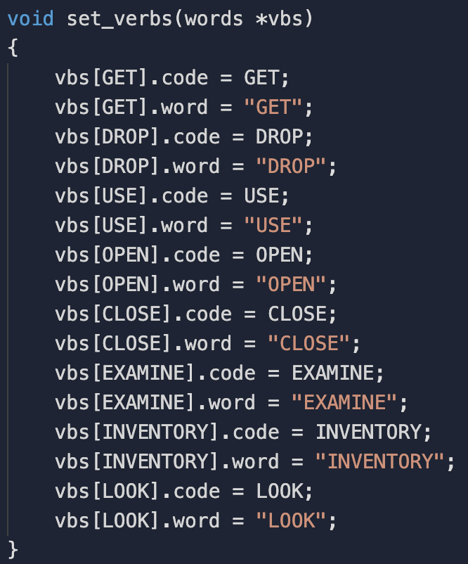 Solved void set_verbs (words *vbs) { vbs [GET].code = GET; | Chegg.com
