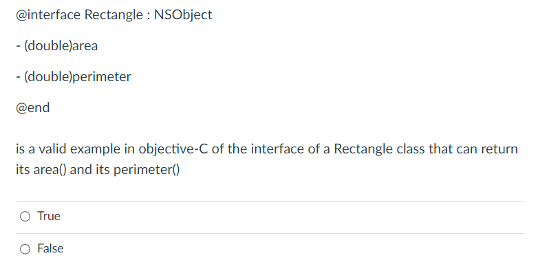 Solved @interface Rectangle : NSObject - (double)area - | Chegg.com