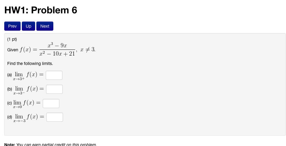 Solved HW1: Problem 6 Prev Up Next (1 pt Given f(x) = Find | Chegg.com