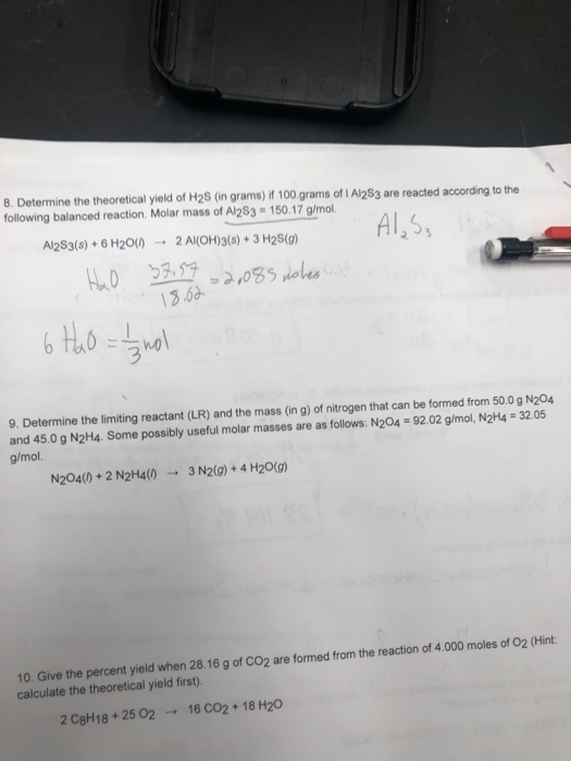 Solved 8. Determine the theoretical yield of H2S (in grams) | Chegg.com