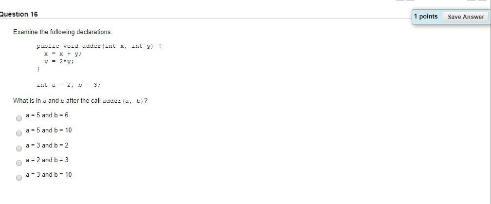 Solved Question 16 1 points Save Answer Examine the | Chegg.com