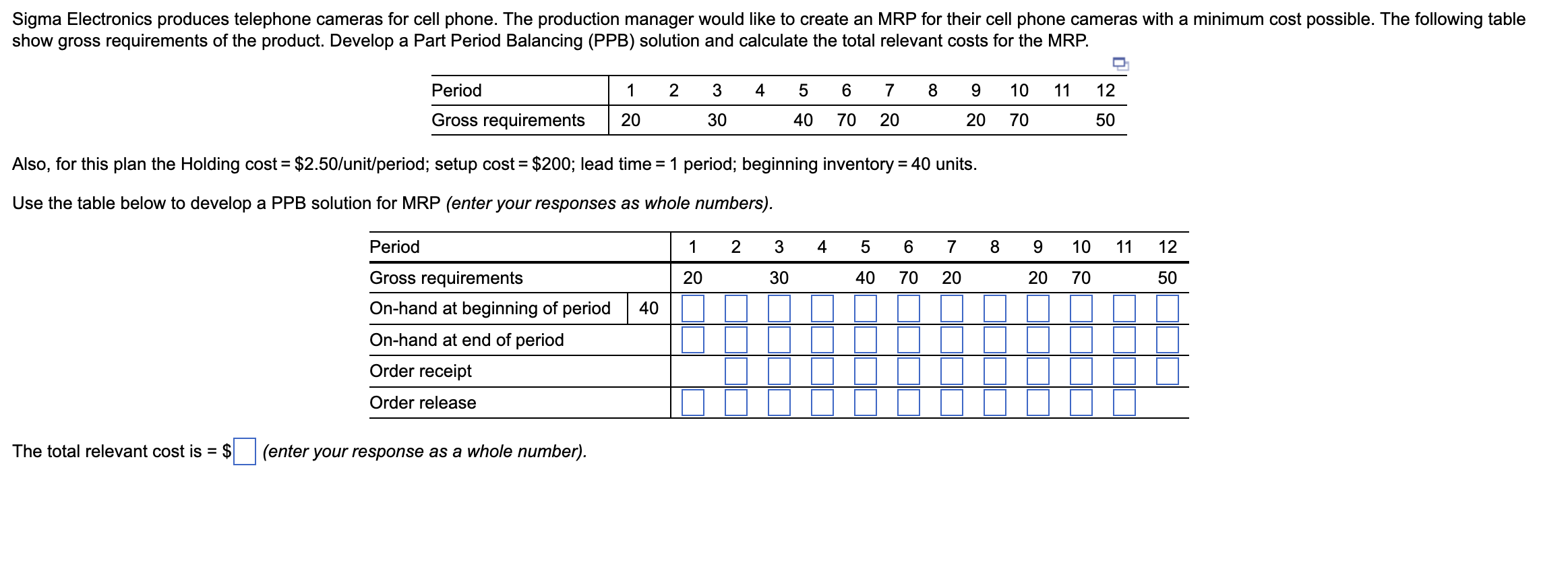 Solved The total relevant cost is =$ (enter your response as | Chegg.com