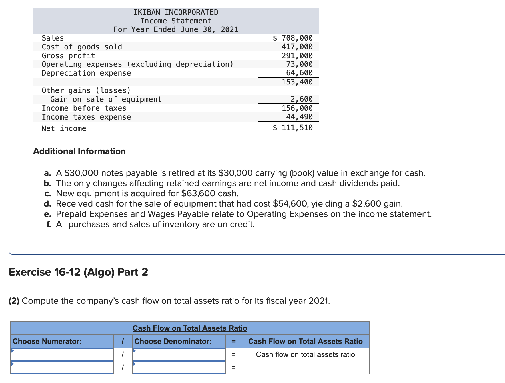 Solved Required information Exercise 16-12 (Algo) Indirect: | Chegg.com