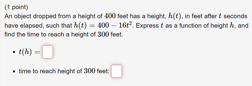 Solved An Object Dropped From A Height Of 400 Feet Has A