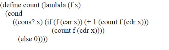Solved (define count (lambda (fx) (cond ((cons? x) (if | Chegg.com