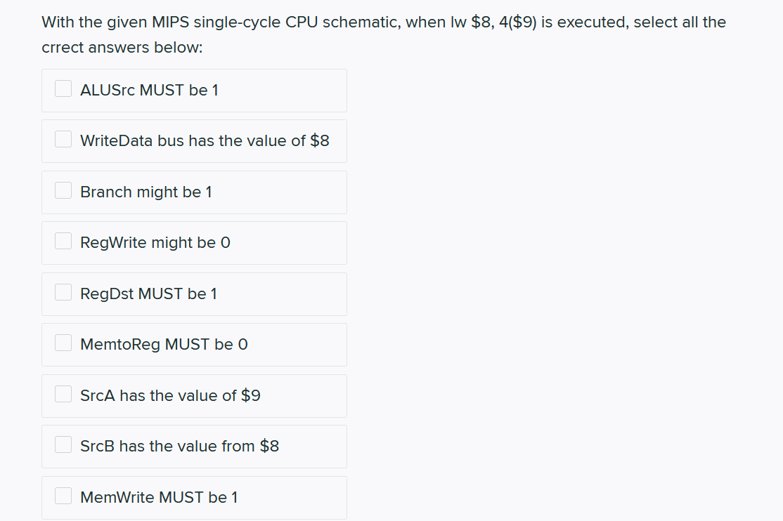 Solved Q1 MIPS single-cycle CPU 10 Points Q1.1 Iw | Chegg.com