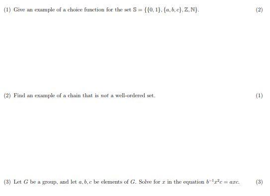 Solved (1) Give an example of a choice function for the set | Chegg.com