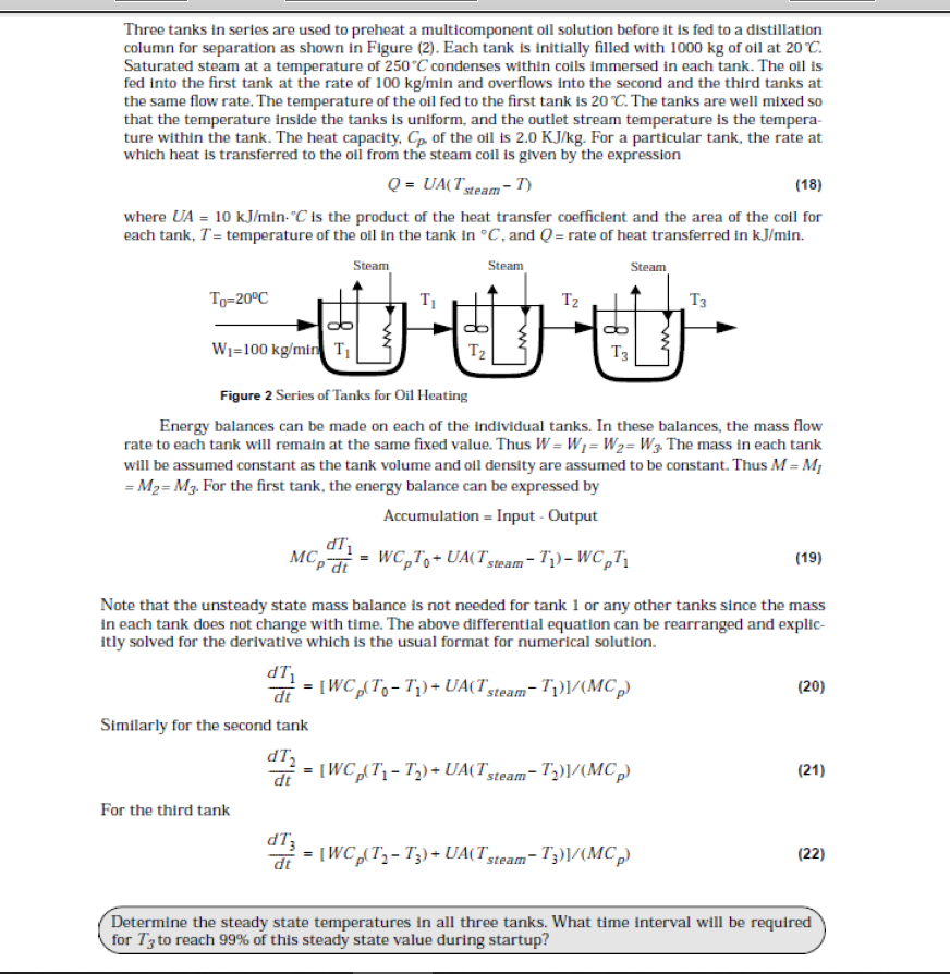 Solved Three tanks in series are used to preheat a | Chegg.com