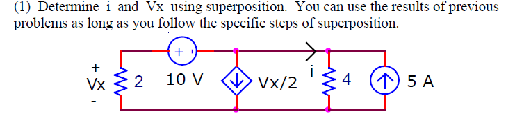 Solved (1) Determine i and Vx using superposition. You can | Chegg.com
