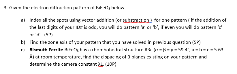 3- Given the electron diffraction pattern of BiFeO3 | Chegg.com