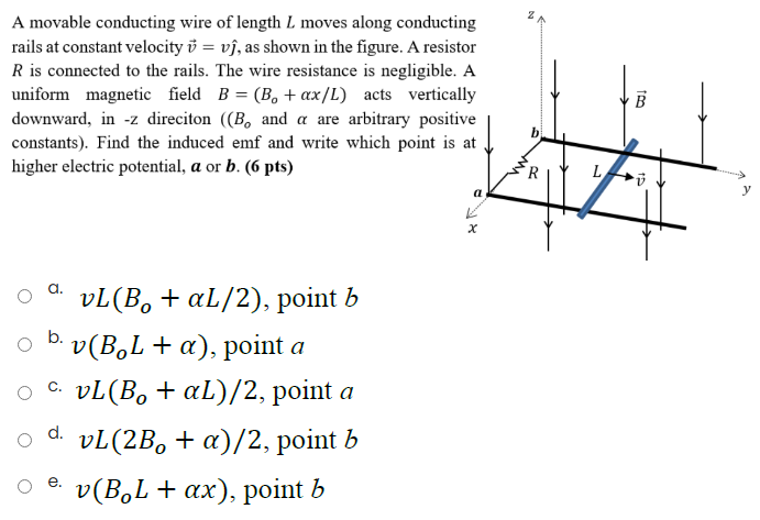 Solved A movable conducting wire of length L moves along | Chegg.com