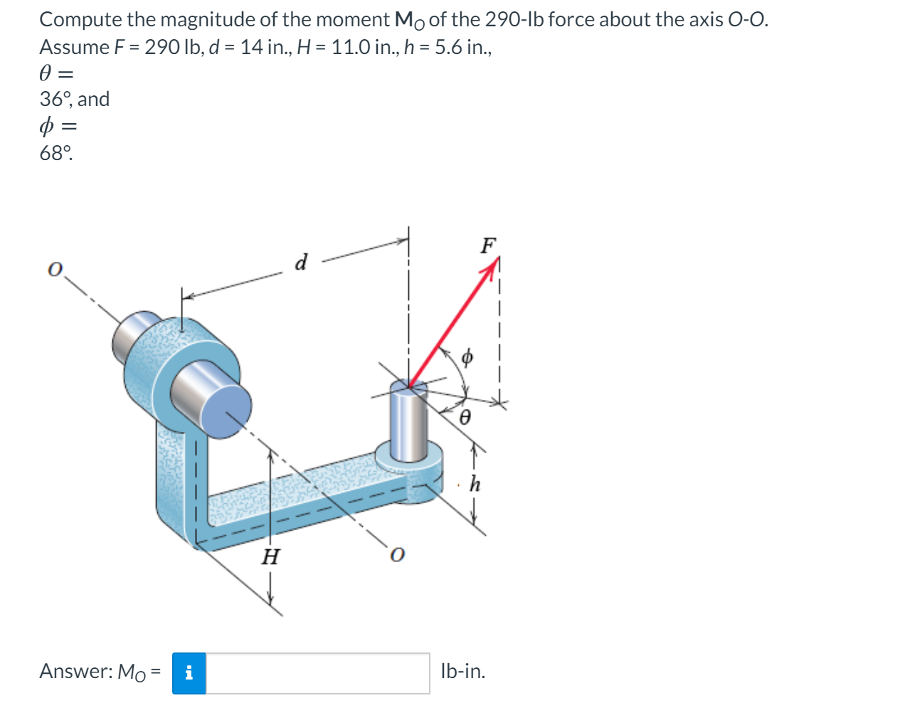 Solved Compute the magnitude of the moment Mo of the 290-Ib | Chegg.com