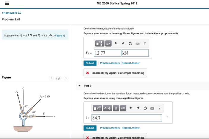 Solved ME 2560 Statics Spring 2019 Homework 2.2 Problem 2.41 | Chegg.com