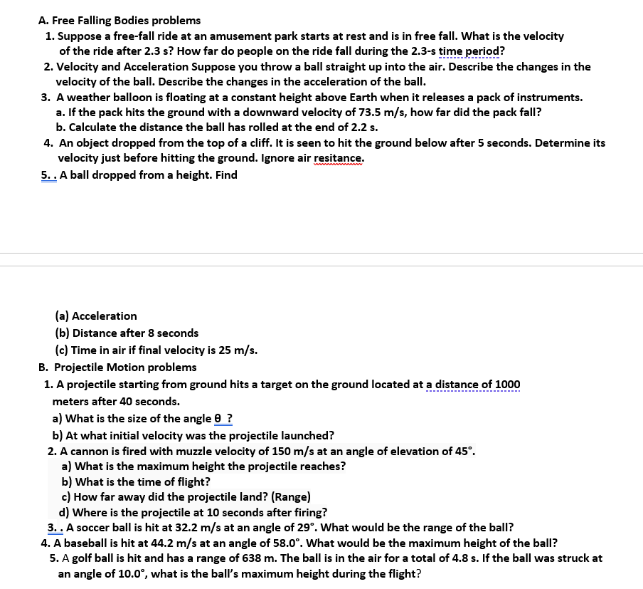 Solved A. Free Falling Bodies problems 1. Suppose a | Chegg.com