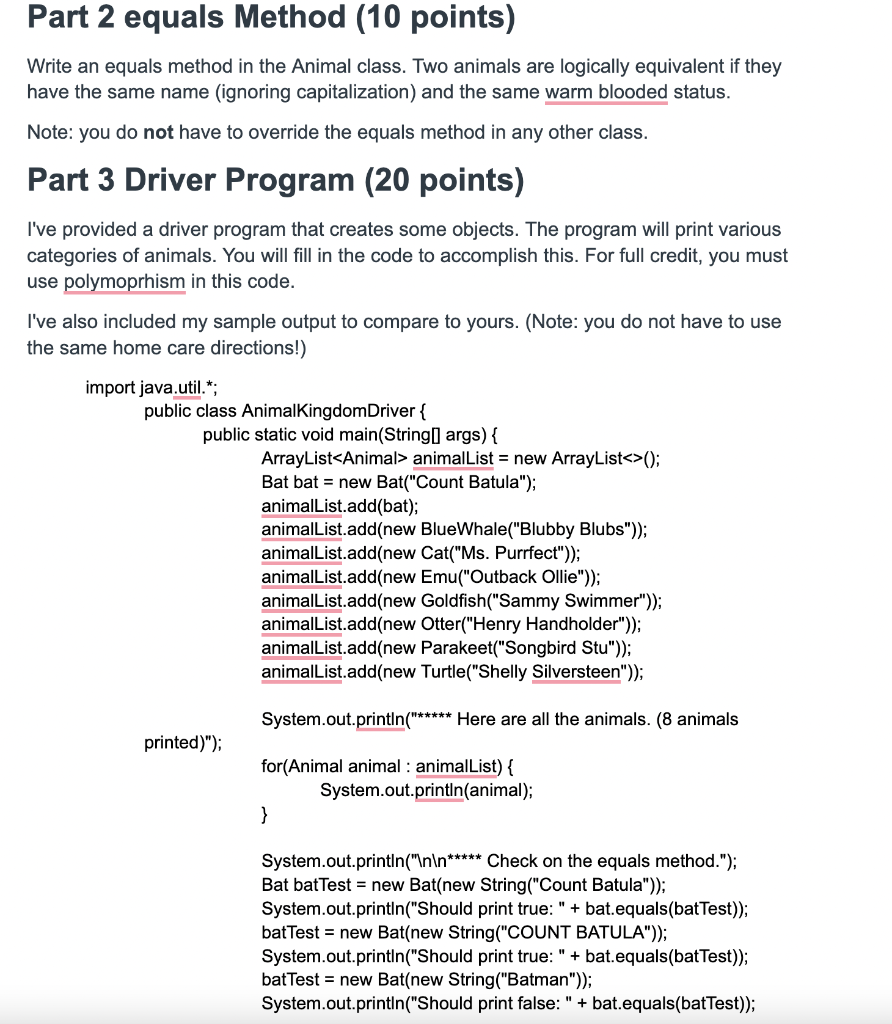 Details/Requirements 1. All animals have a name. 2. | Chegg.com