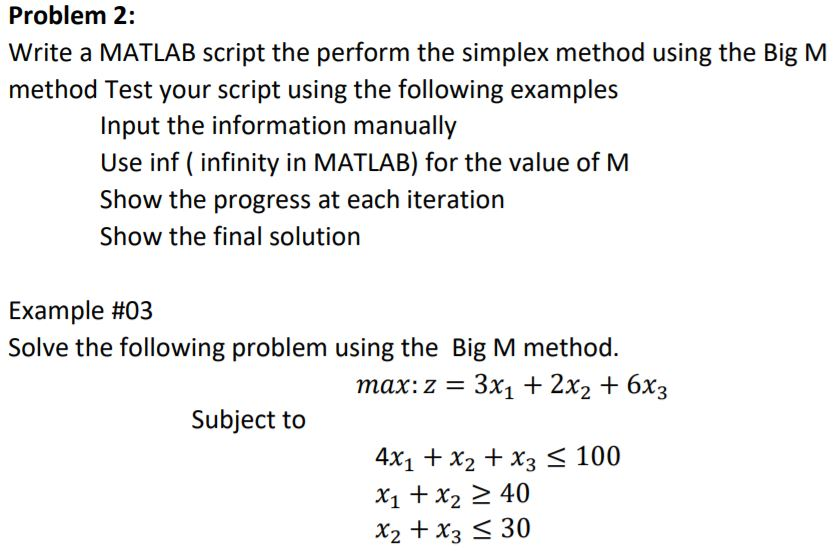Problem 2: Write a MATLAB script the perform the | Chegg.com