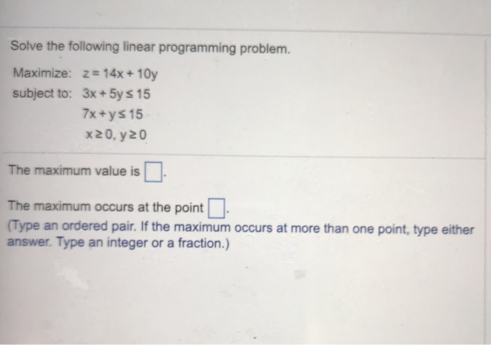Solved Solve the following linear programming problem. | Chegg.com