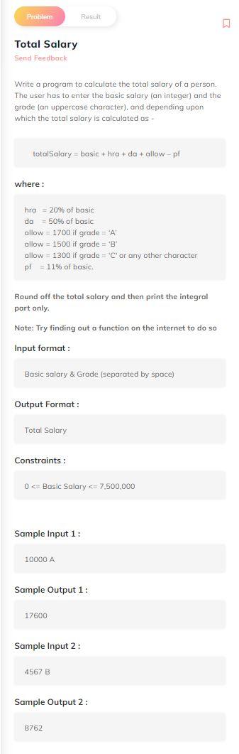 Solved Problem Result Total Salary Send Feedback Write A 3684
