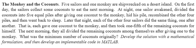 Solved The Monkey and the Coconuts. Five sailors and one | Chegg.com