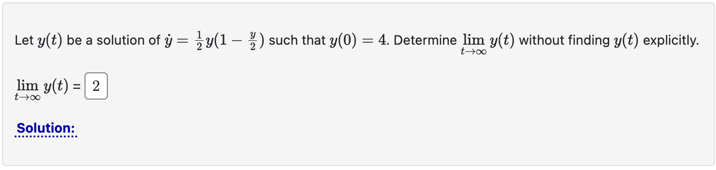 Solved Let y(t) be a solution of y˙=12y(1-y2) such that | Chegg.com Solved Let y(t) be a solution of y˙=12y(1-y2) such that | Chegg.com