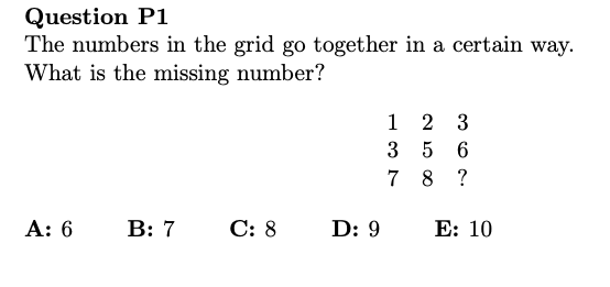 Solved Question P1 The numbers in the grid go together in a | Chegg.com