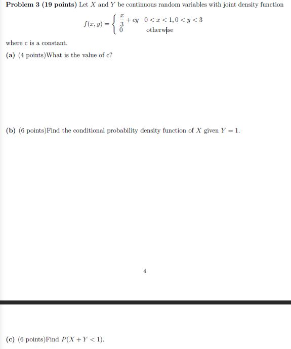 Solved Problem 3 (19 points) Let X and Y be continuous | Chegg.com