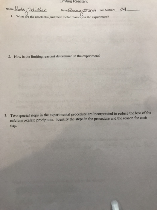 Solved Prelaboratory assignment Exp. 5 Limiting Reactant | Chegg.com Solved Prelaboratory assignment Exp. 5 Limiting Reactant | Chegg.com