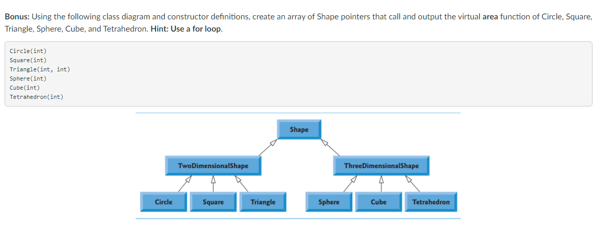 Solved Bonus: Using the following class diagram and | Chegg.com