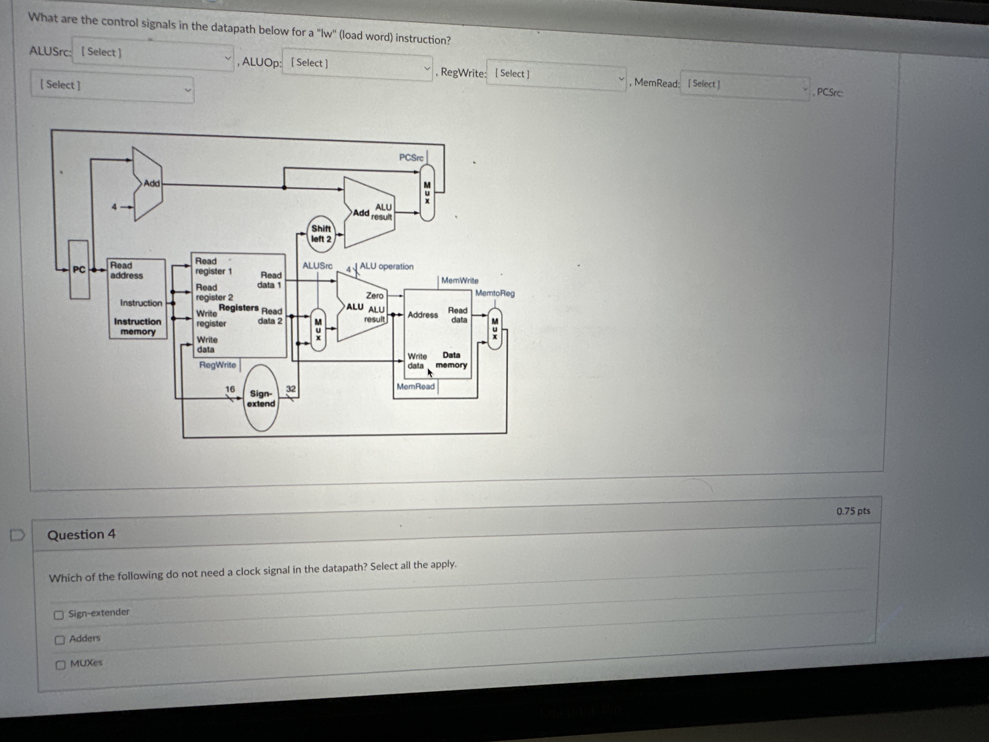 Solved What are the control signals in the datapath below | Chegg.com