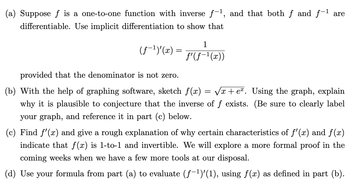 (a) Suppose f is a one-to-one function with inverse | Chegg.com