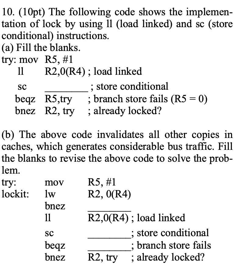 conditional) instructions. (a) Fill the blanks. (b) | Chegg.com